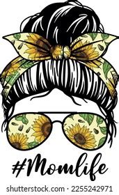 Mom Life Sunflower Messy Bun Sublimationvectoreps Stock Vector Royalty