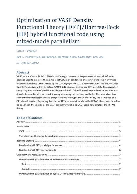 pdf optimisation of vasp density functional theory dft · optimisation of vasp density