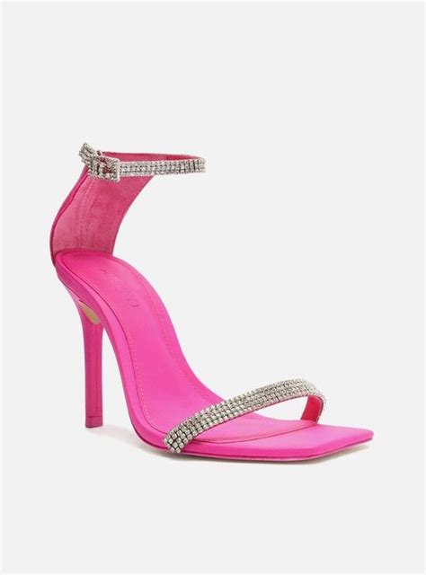 Sandália Rosa Arezzo Couro Salto Alto Fino Strass ZZ MALL