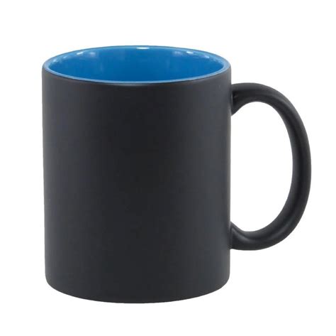 Caneca Mágica em Cerâmica p Sublimação Preta Fosca c Interior Azul