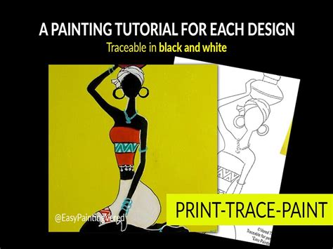 Traceable African Girl Sitting Pre Drawn Canvas Painting Tutorial