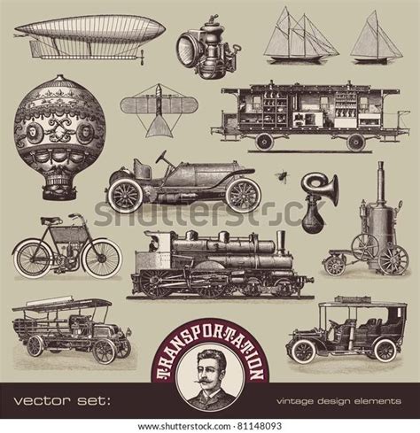 Conjunto Vectorial Medios De Transporte Antiguos Vector De Stock