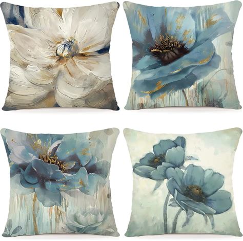 ZWJD Lot de 4 Housse Coussin 40x40 Florale Peinture à l aquarelle