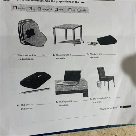 8 Complete The Sentences Use The Prepositions In The Box Behin Front