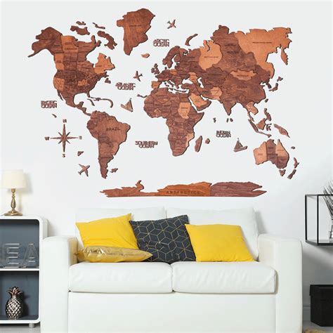 3D Wooden World Map Terra Enjoy The Wood Map Wall Art Decor World