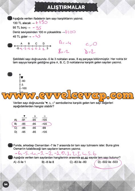 6 Sınıf Matematik MEB Yayınları Ders Kitabı Cevapları Sayfa 94 Ders