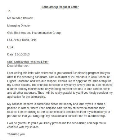 17 Scholarship Application Letter Templates PDF DOC