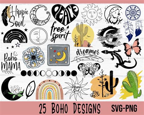 Boho SVG Bundle Hippie SVG Bundle Boho Svg Moon Phases Svg Feather