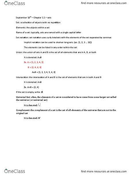 math 151 lecture 1 september 10th 1 1 sets oneclass