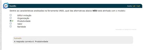 Dentre as características analisadas na ferramenta VRIO qual das