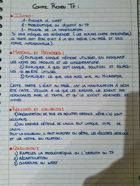 Méthode pour réaliser un compte rendu de TP Un compte rendu Biologie