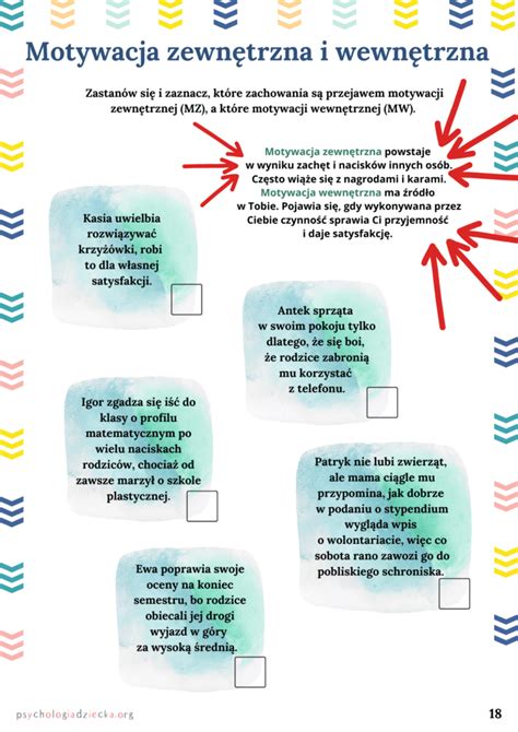 MOTYWACJA WEWNĘTRZNA nastolatka Karty pracy Psychologia Dziecka