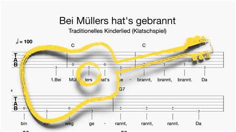 Gitarre Bei Müllers hat s gebrannt Tabulatur Melodie Akkorde Text