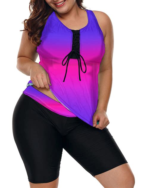 Women Plus Size Surf Swimwear Racerback Tankini Swimsuits Rash Guard With Swim Capris