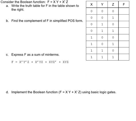 solved consider the boolean function f x y x z a write