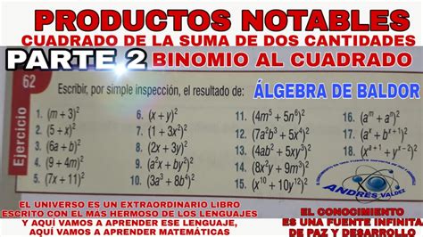 Productos Notables Binomio Al Cuadrado Lgebra De Baldor Ejercicio