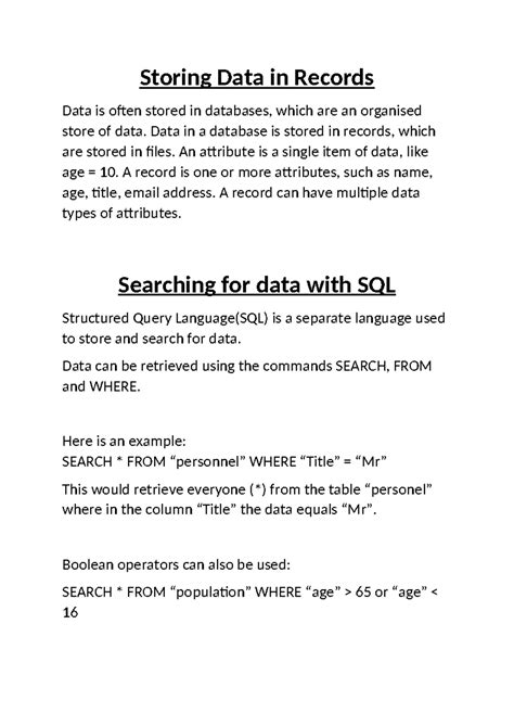 searching and storing data storing data in records data is often stored in databases which