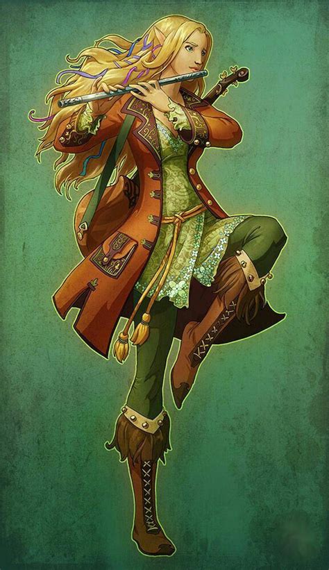 Female Elf Flute And Lute Bard Pathfinder Pfrpg Dnd D D D Fantasy