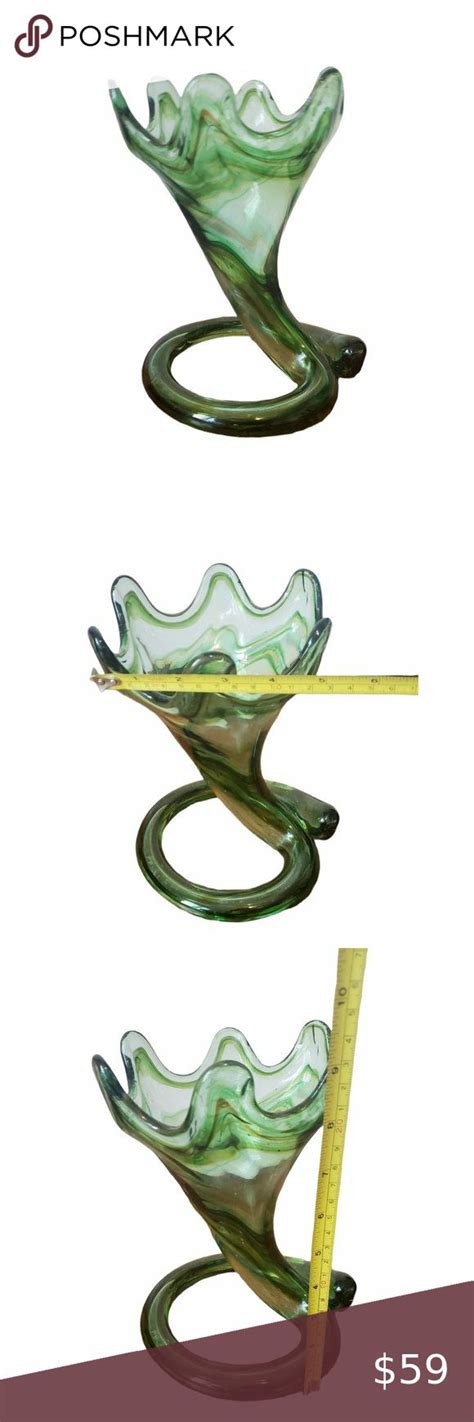 Vintage Trumpet Vase With Coiled Base Hand Blown Art Glass Hand Blown