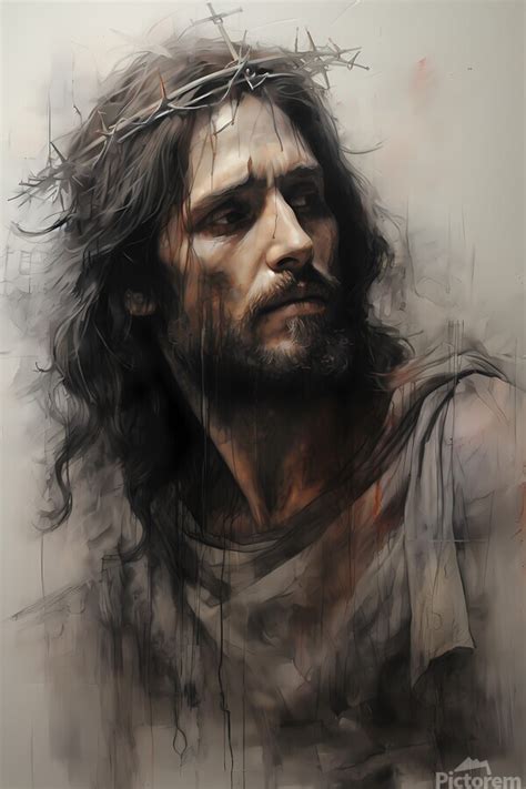Suffering And Redemption Charcoal Drawing Of Jesus Wearing The Crown
