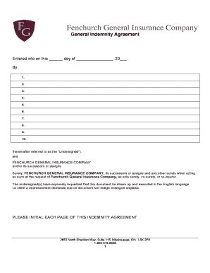 Fillable Online General Indemnity Agreement Fax Email Print Pdffiller
