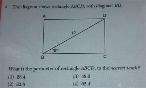 Solved 8 The Diagram Shows Rectangle ABCD With Diagonal Overline BD