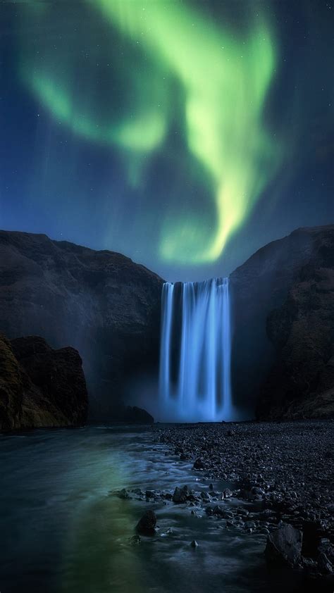 Green Sky Waterfall Waterfalls HD Phone Wallpaper Peakpx
