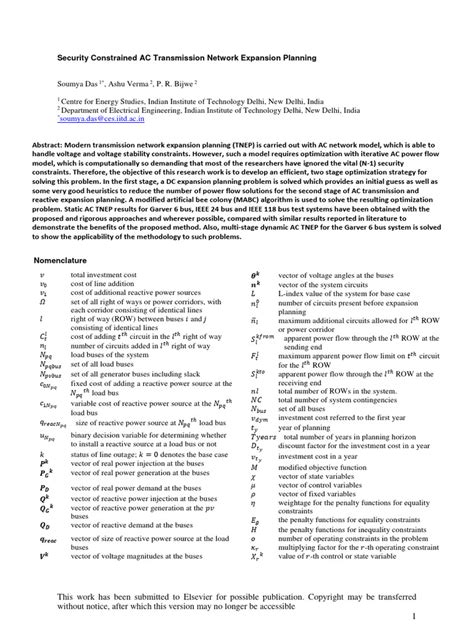 security constrained transmission expansion planning pdf mathematical optimization