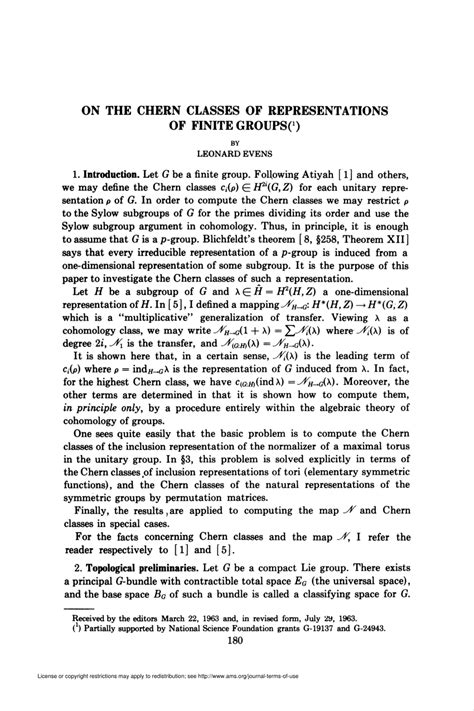 pdf on the chern classes of representations of finite groups