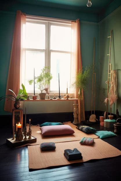Premium Ai Image Serene Yoga Studio Setup With Mats Candles And