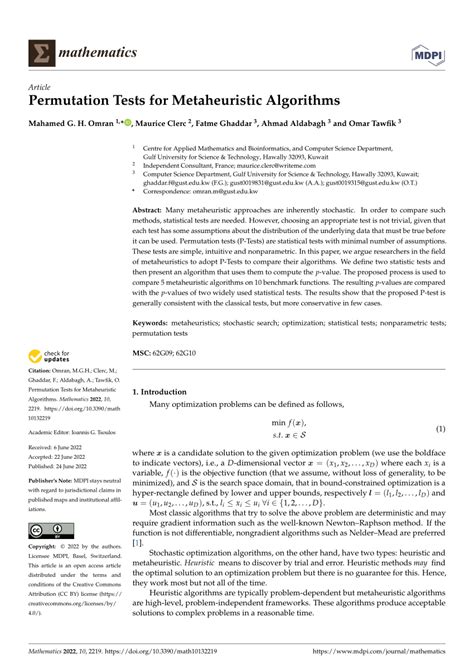 pdf permutation tests for metaheuristic algorithms