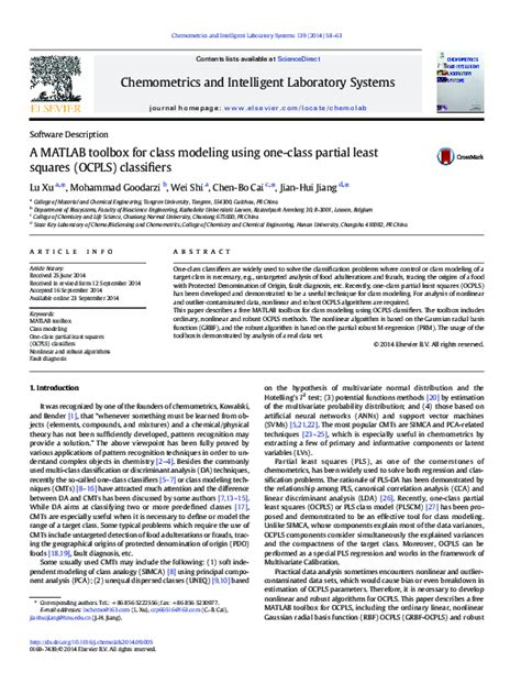 pdf a matlab toolbox for class modeling using one class partial least squares ocpls