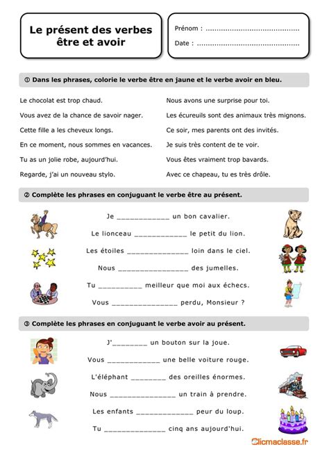 Le Pr Sent Des Verbes Tre Et Avoir