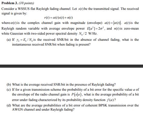 problem 3 10 points consider a wssus flat rayleigh