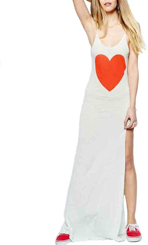 ChicNova Simply Red Heart Printed Vent Side Long Dress Maxi Slip