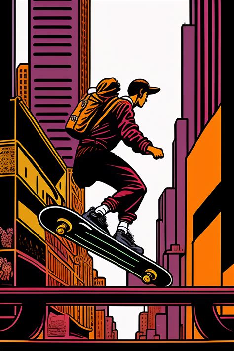 Lexica 90s Comic Graphic Art Of A Person Riding Skateboards In City