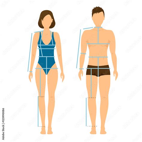 Woman And Man Body Front Back For Measurement Vector Stock Vector