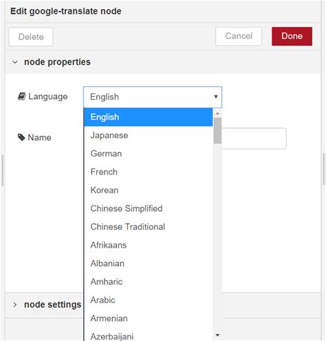 Node Red Contrib Google Translate Node Node RED