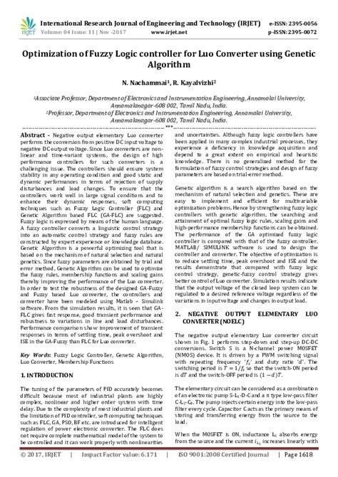 pdf optimization of fuzzy logic controller for luo converter using genetic algorithm irjet