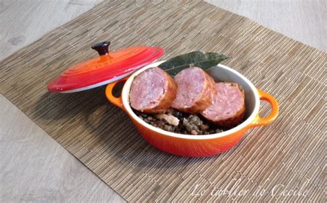 Lentilles vertes et saucisse de Morteau Le tablier de Cécile