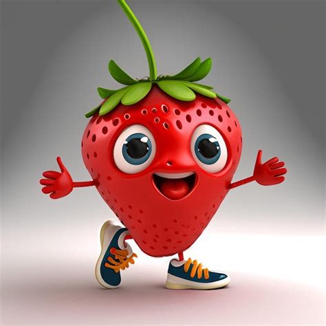 Un Lindo Y Divertido Personaje De Fresa Con Dos Piernas Delgadas Con Un