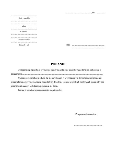 Podanie Do Dziekana