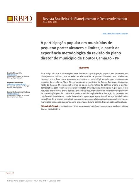 PDF A participação popular em municípios de pequeno porte alcances e