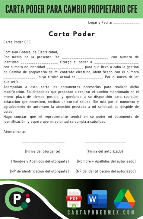 Carta Poder Para Cambio De Propietario CFE Guia 2024