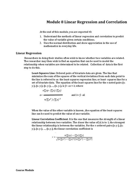 w8 9 module 008 linear regression and correlation pdf pdf regression analysis least squares