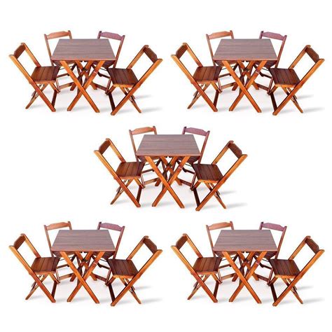 Kit De 5 Conjuntos De Mesa Dobrável 70x70 4 Cadeiras Imbuia Cor