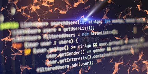 abstract computer script code programming code screen of software developer stock image