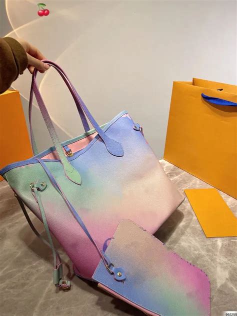 Rainbow Color Tote Bag Acuarela De Cuero Para Mujer Diseñador CrossBody