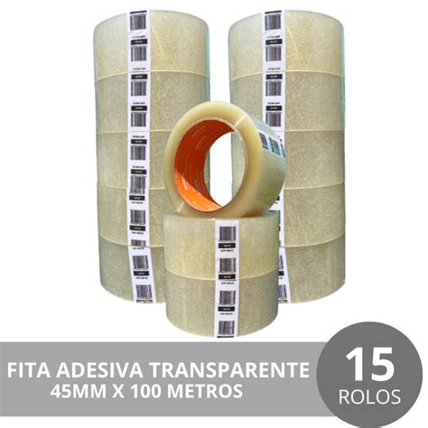 KIT 15 ROLOS DE FITA ADESIVA TRANSPARENTE LARGA 48X100 PARA