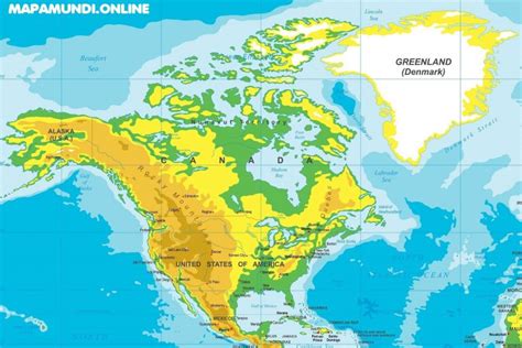 Mapa de América del Norte Norteamérica Político Físico Para